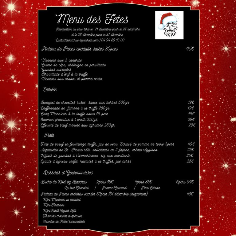 Menu des fêtes de noël et nouvel an 2022 - Bacchus L'Epicurien